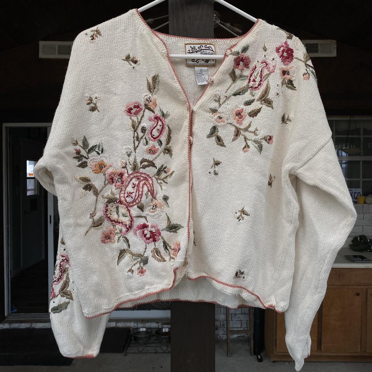 Floral embroidered cardigan Great to just throw over... - Depop