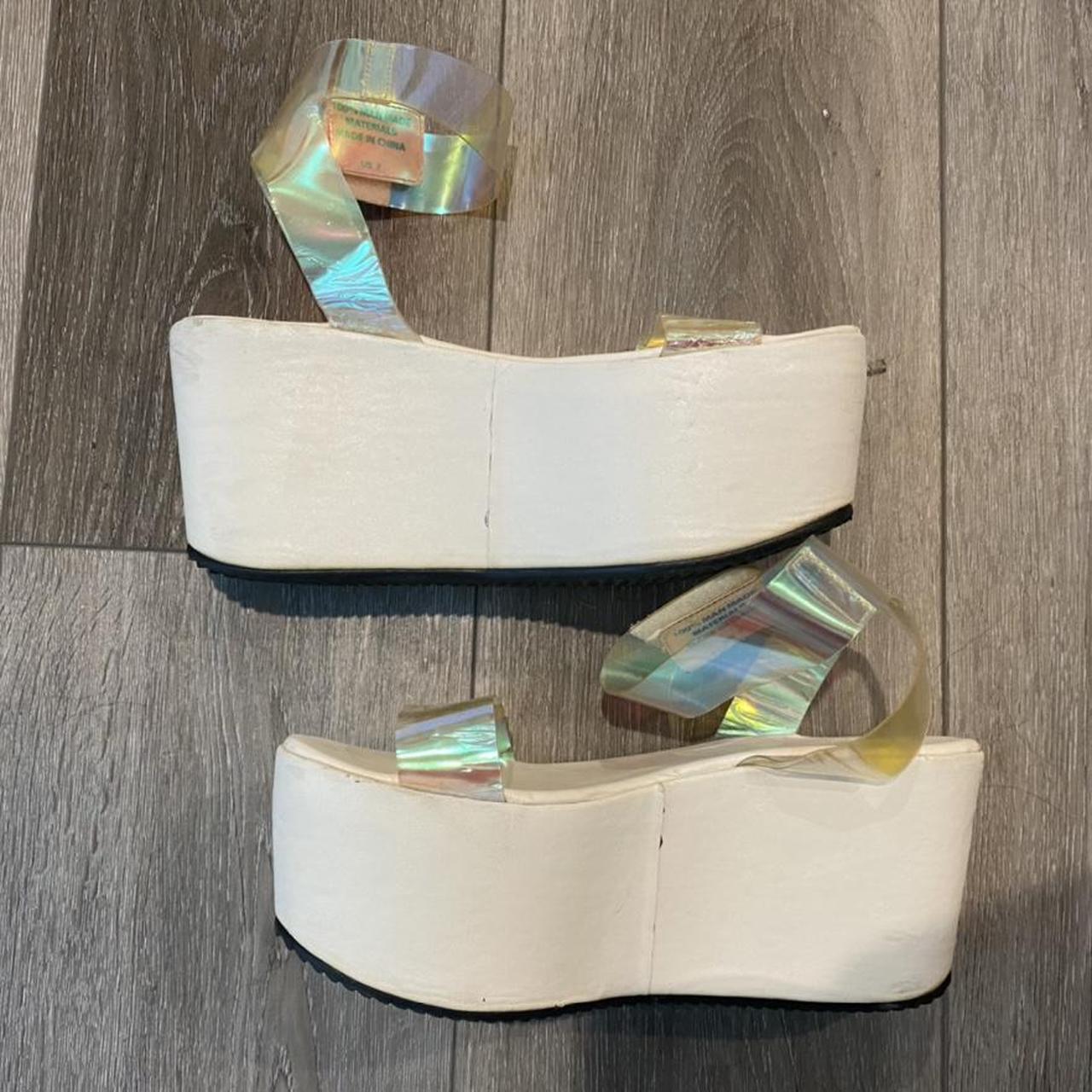 Unif Platform spacer sandals size 7 holographic... - Depop