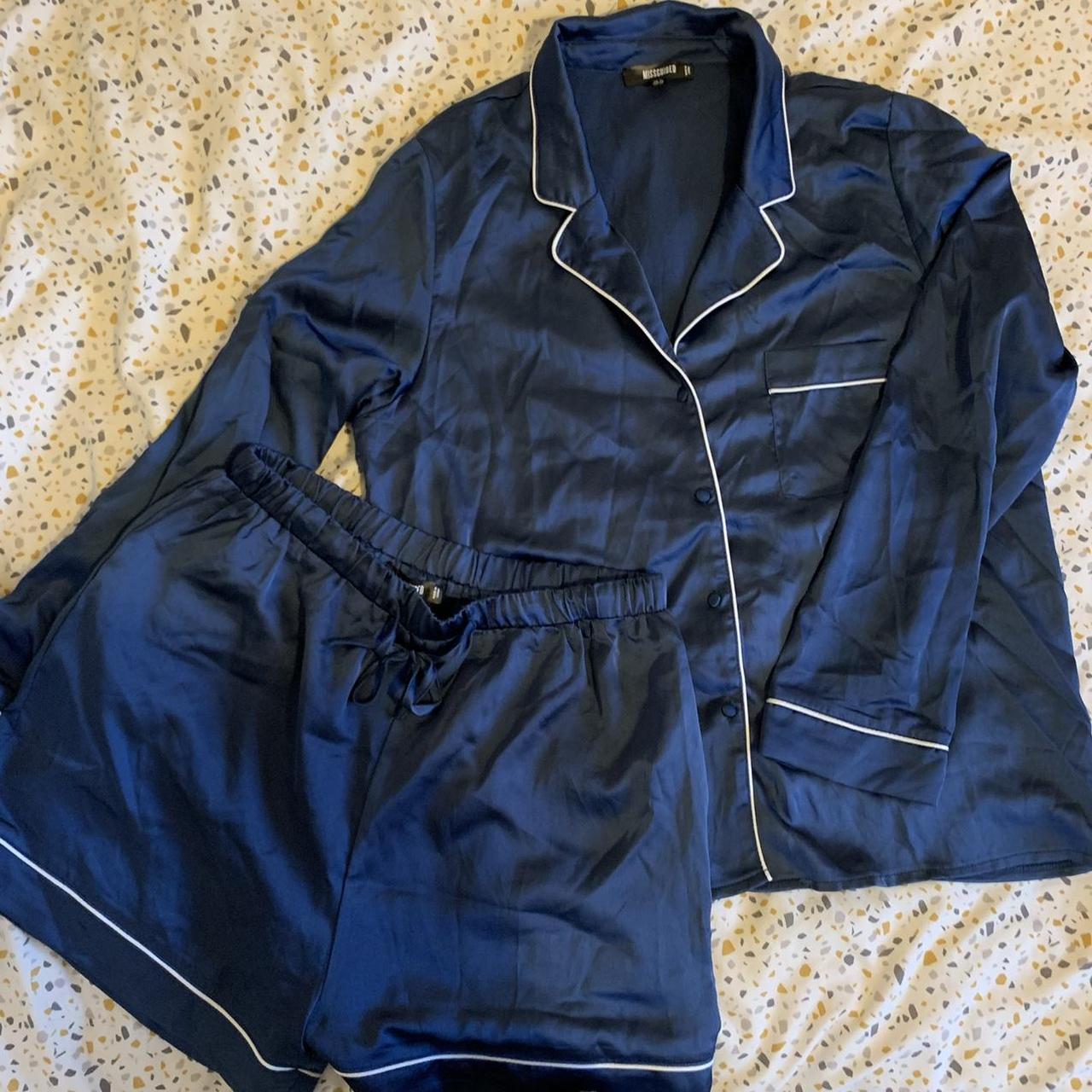Blue satin pyjama co-ord set from Missguided 🦋 Satin... - Depop