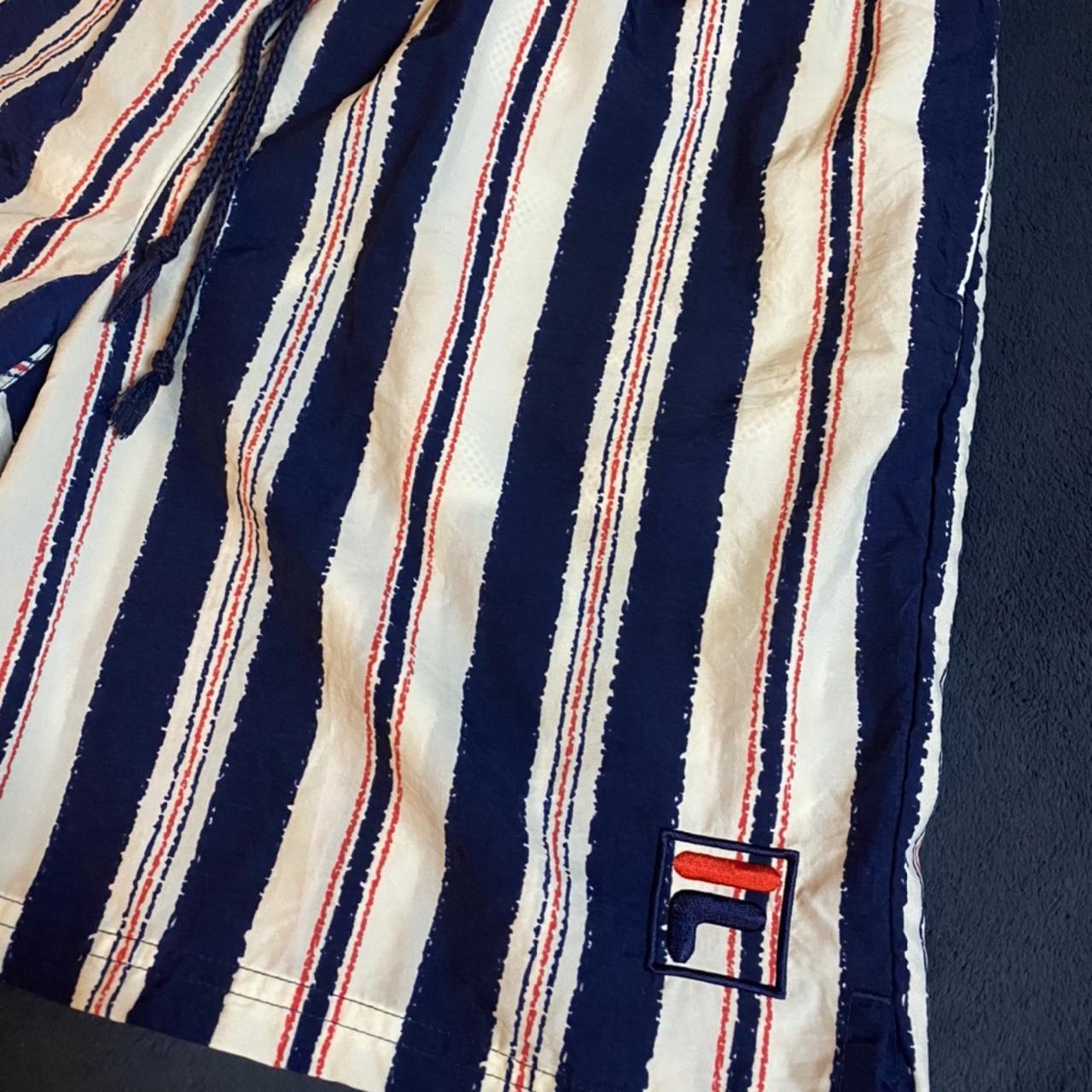 Fila Red, White and Blue pinstriped swim/everyday... - Depop