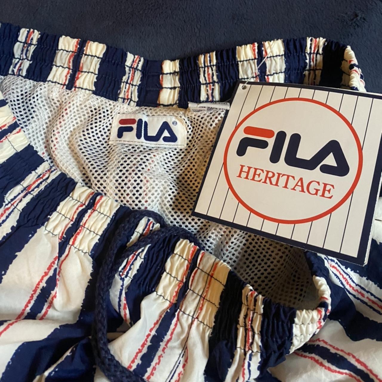 Fila Red, White and Blue pinstriped swim/everyday... - Depop