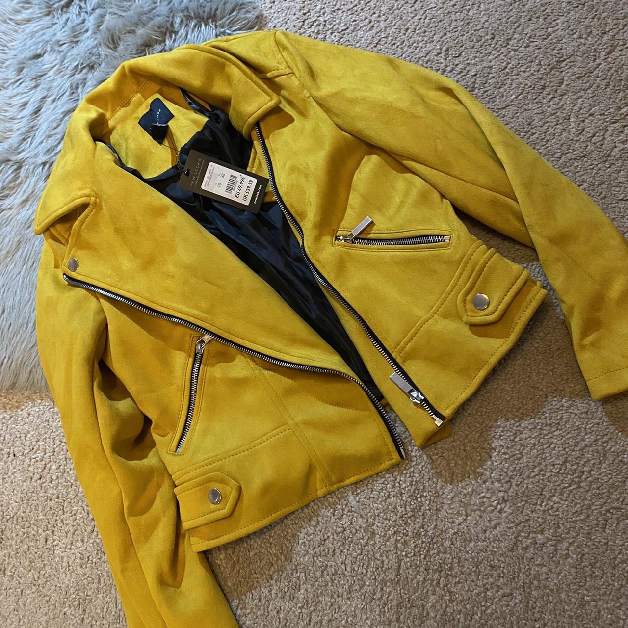 We look mustard yellow biker jacket suede type... - Depop