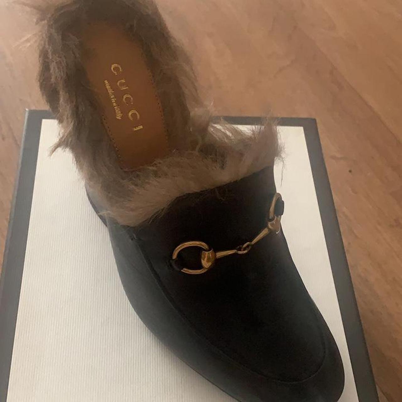 Gucci Princetown fur heeled mules worn once or twice. - Depop