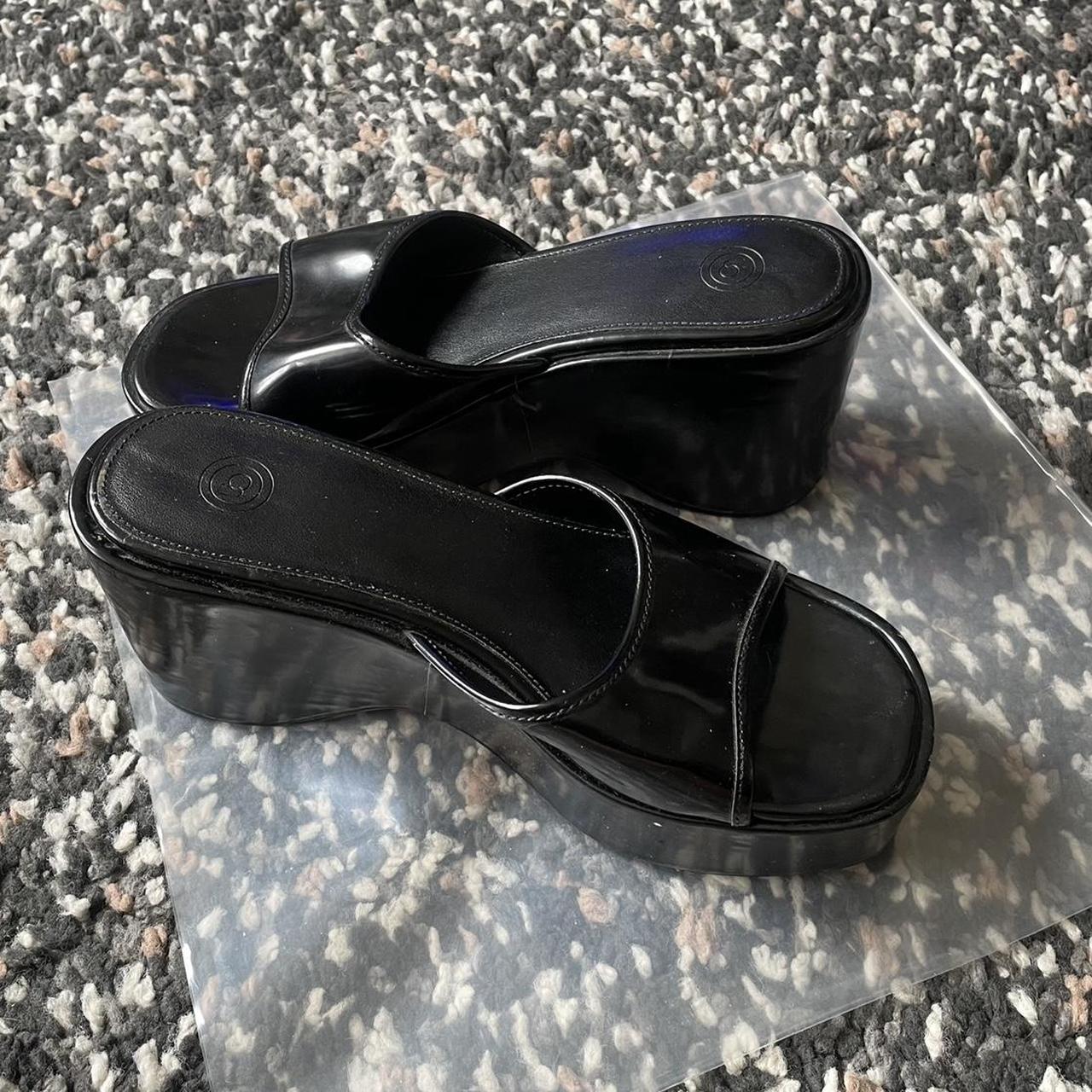 Black Vinyl platform Slides Sandals by Urban... - Depop