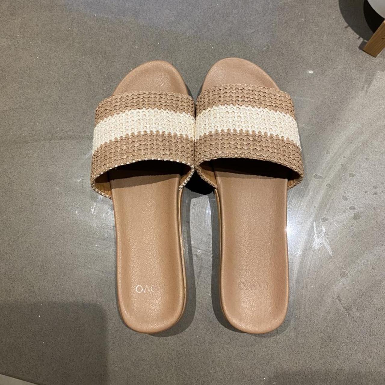 Brown & White platform Slides from Novo Size 7 Have... - Depop