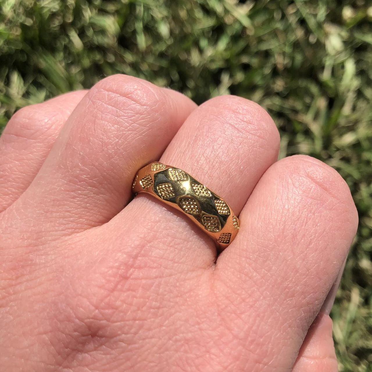 New! “Gabi” Checkered Gold Ring Stainless steel... - Depop