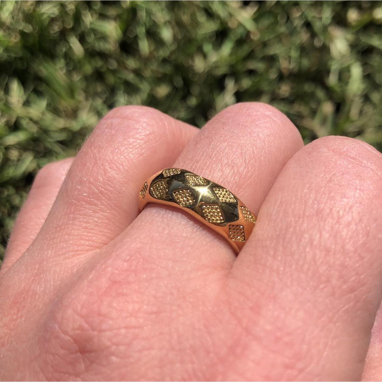 New! “Gabi” Checkered Gold Ring Stainless steel... - Depop