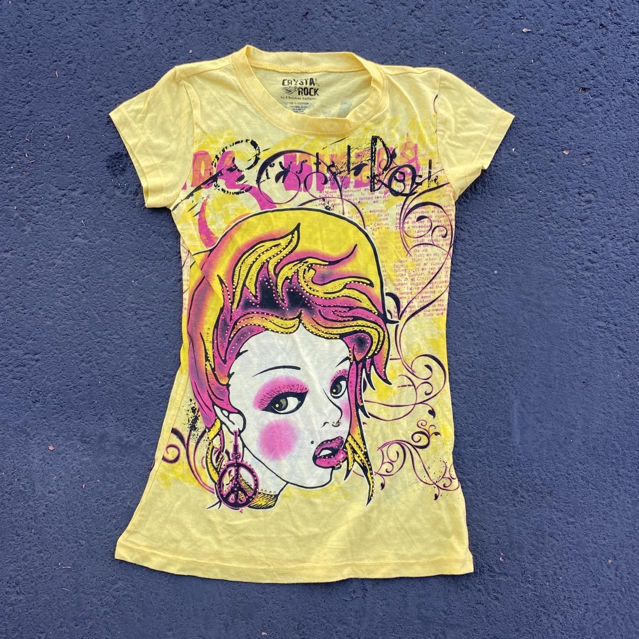 Crystal Rock by Christian Audigier yellow bedazzled... - Depop