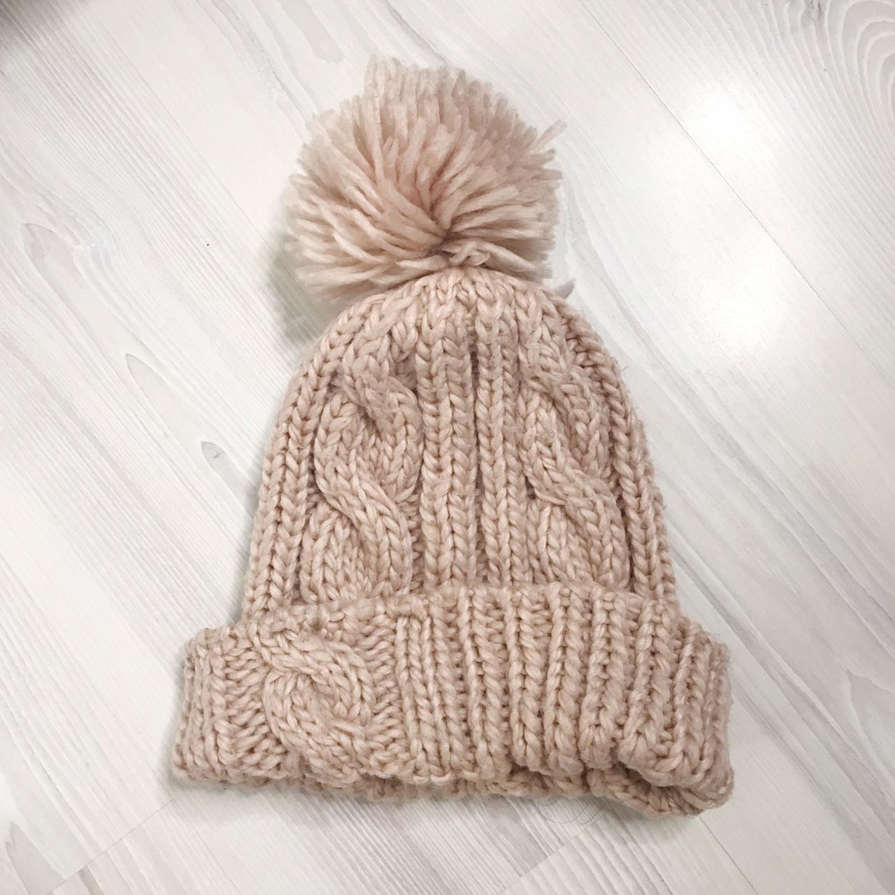 Cute baby pink cable knit bobble hat. Super warm and... - Depop