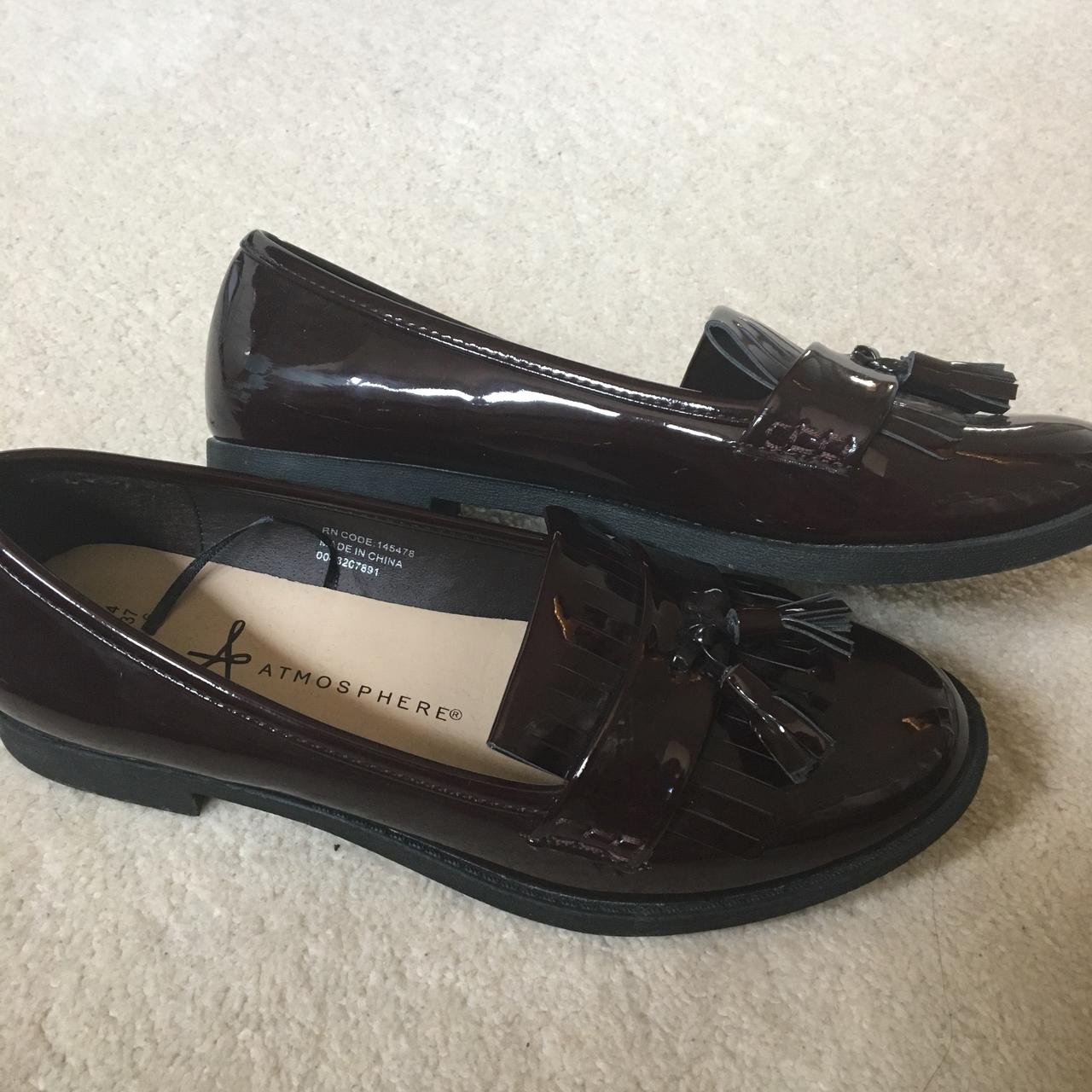 Burgundy shiny loafers, good condition only worn a... - Depop