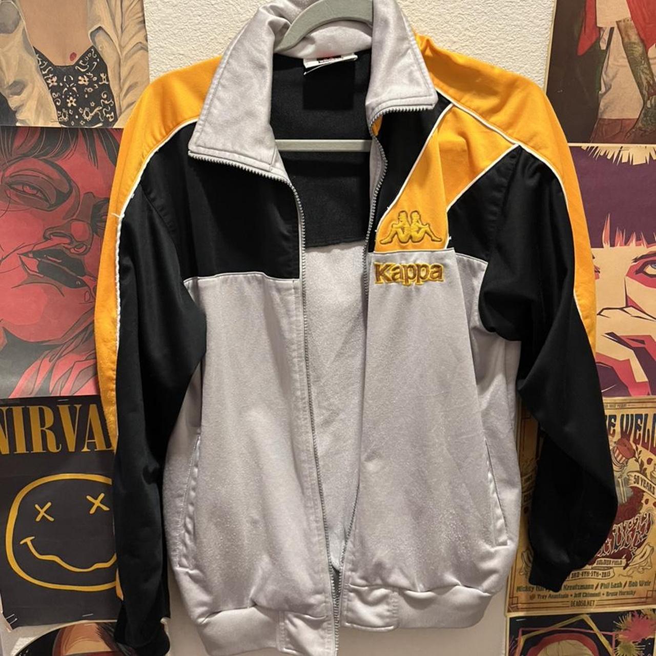 yellow and black kappa jacket(zip is broken pic in... - Depop