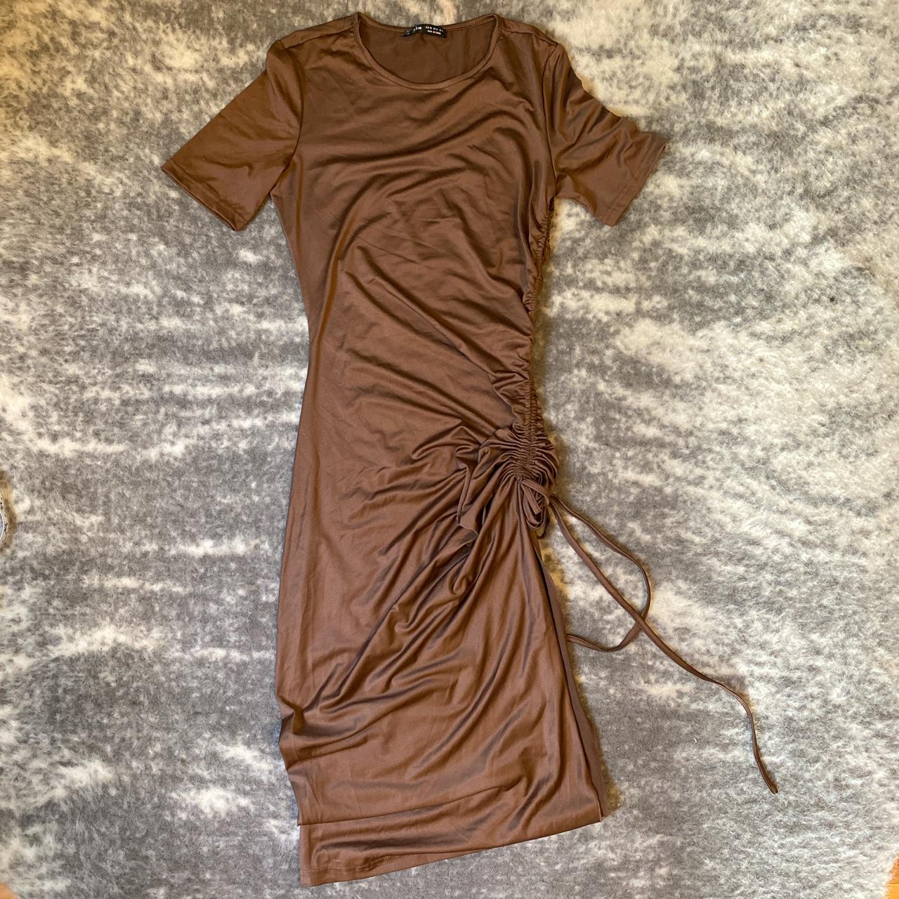 ruched drawstring knot slim bodycon dress stretchy... - Depop