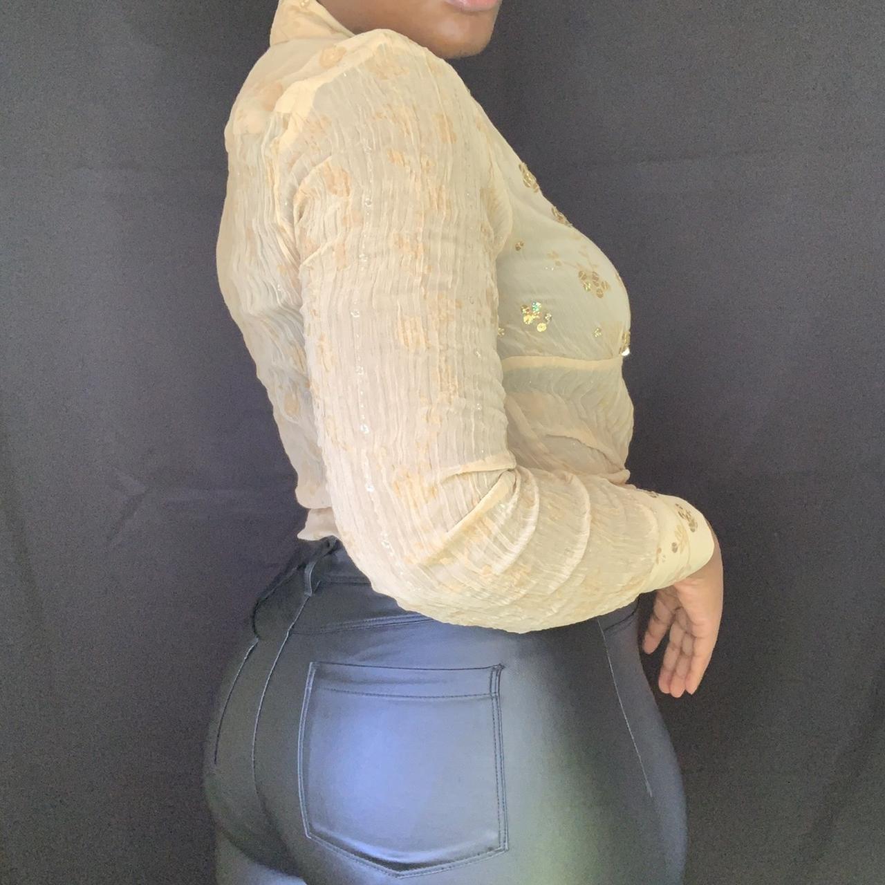 Beautiful vintage dainty button up sequin gold top!... - Depop