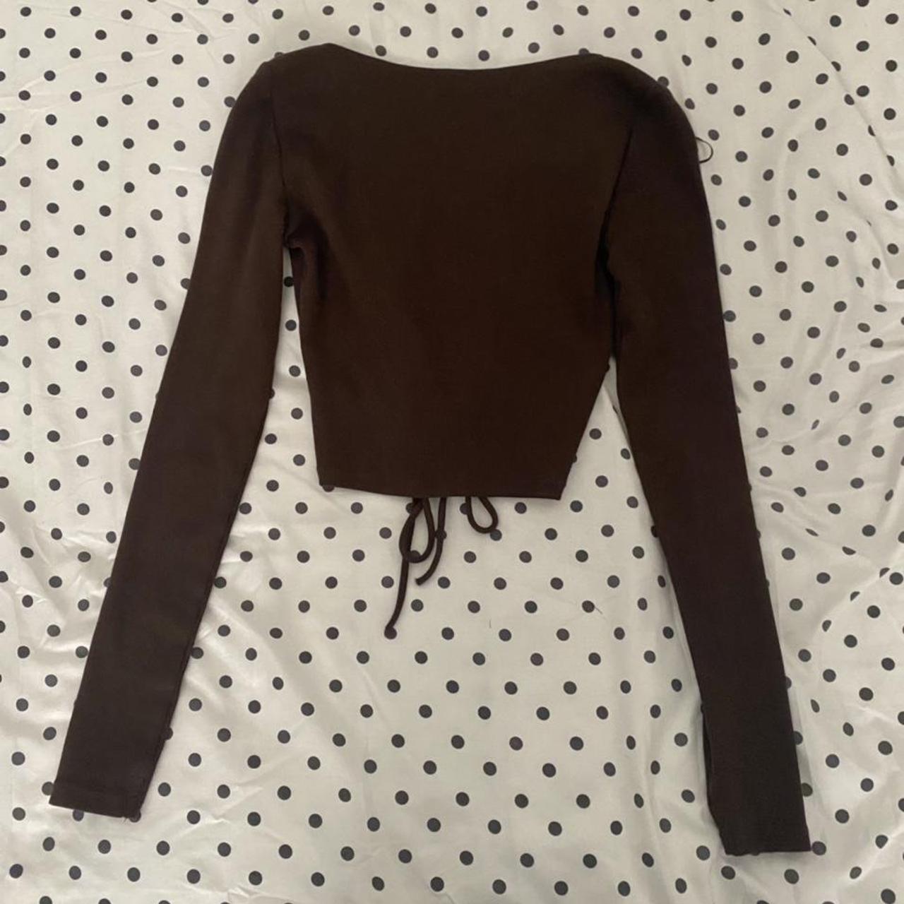 Long sleeve Zara ruched ribbed brown top Super... - Depop