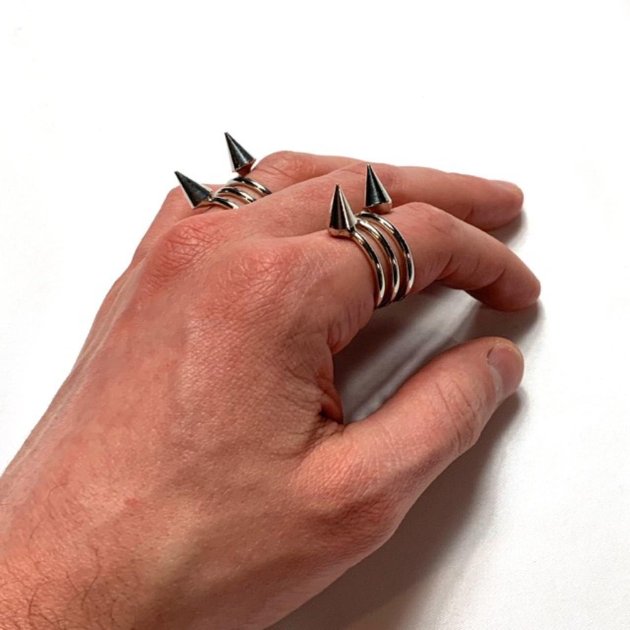 Silver Tone Spike Ring Edgy metal ring with... - Depop