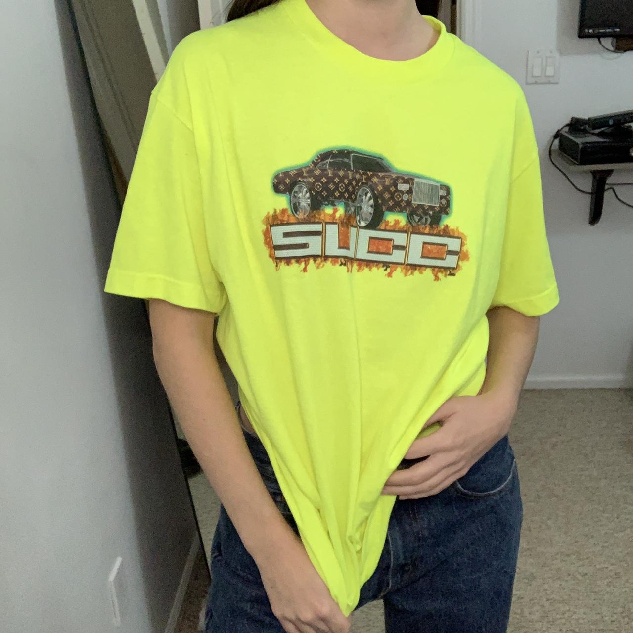 Super cool neon yellow tee with Louis Vuitton... - Depop