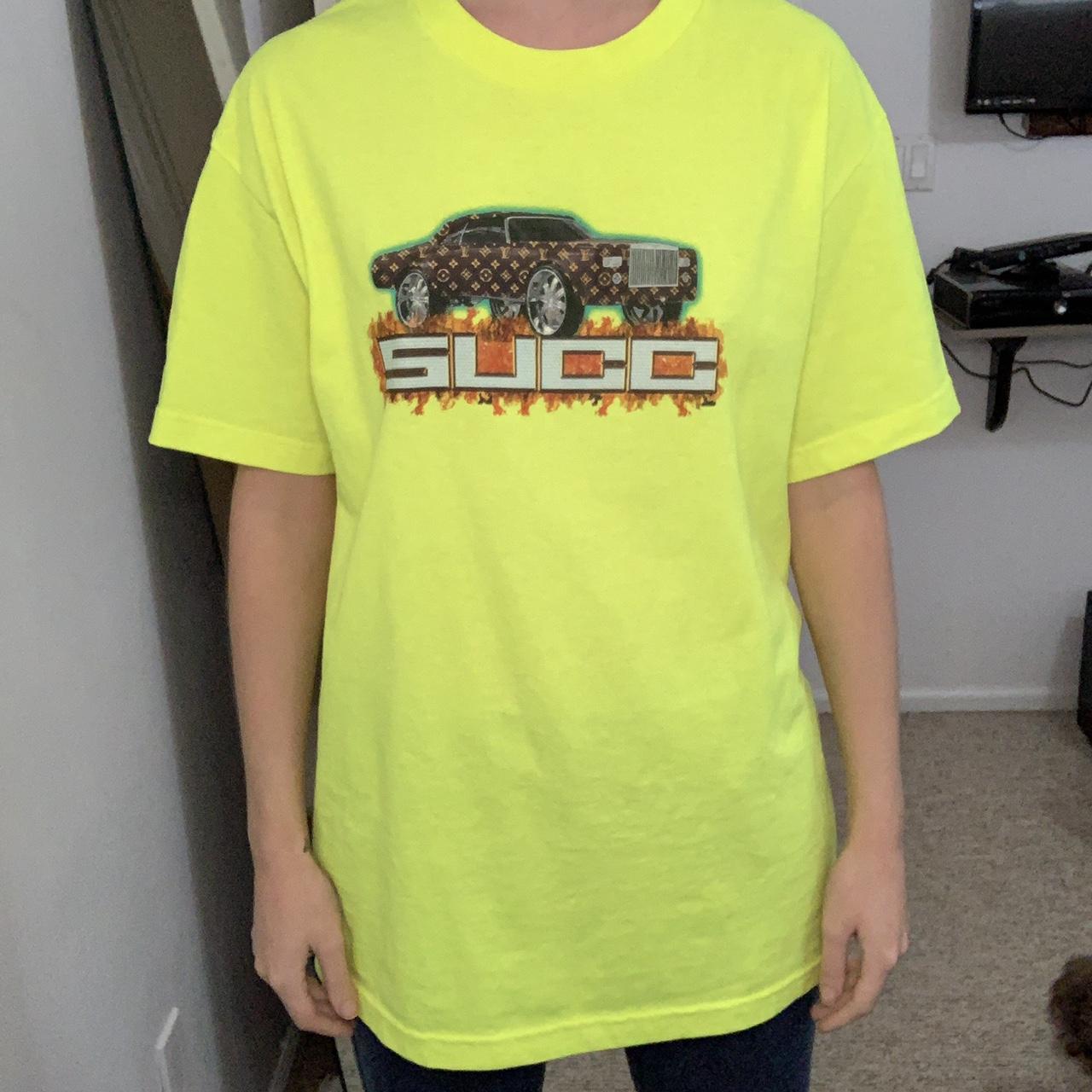 Super cool neon yellow tee with Louis Vuitton... - Depop