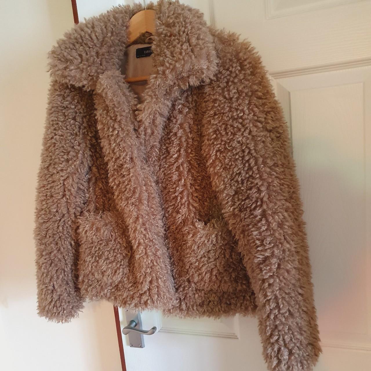 Super soft furry jacket, warm beige colour. Zara... - Depop