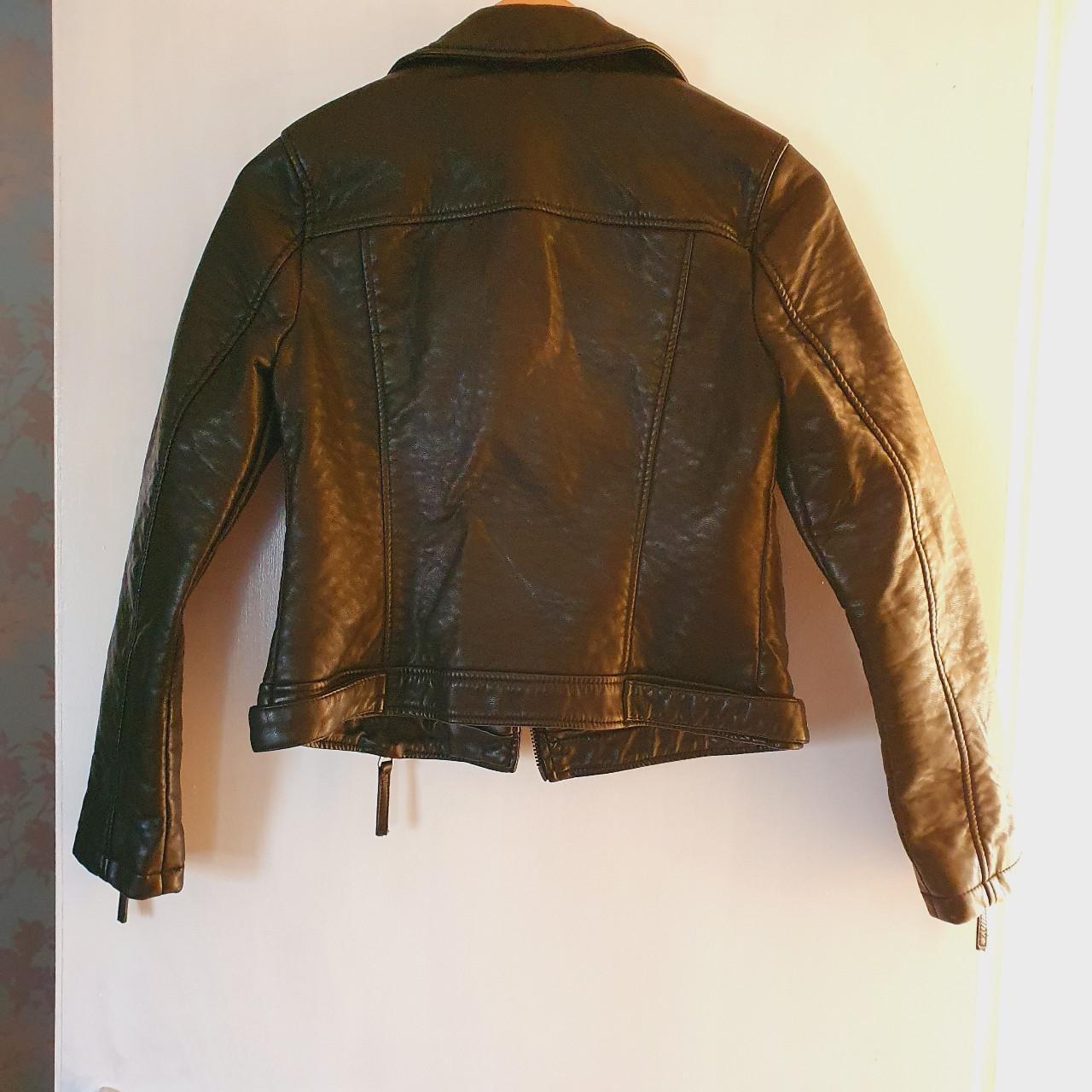 Black faux leather jacket, size 8. Great textured... - Depop