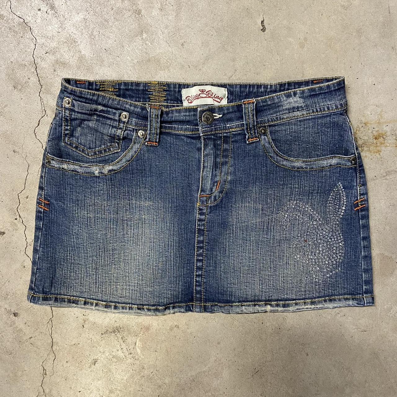 Y2k playboy denim rhinestone mini skirt Few... - Depop