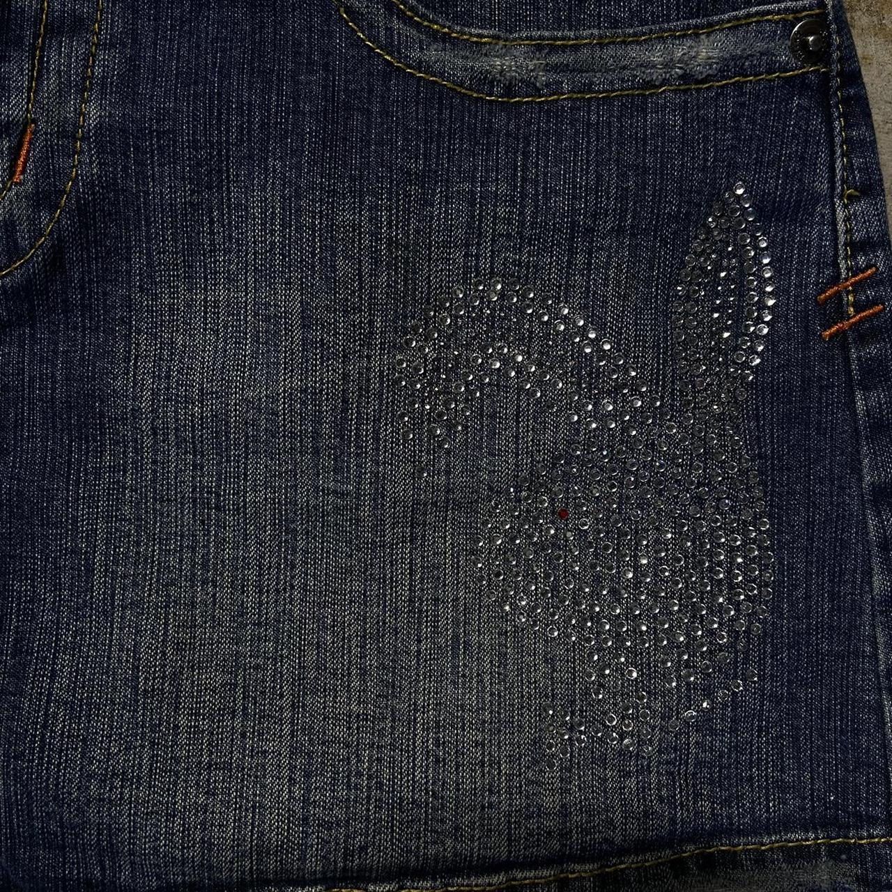 Y2k playboy denim rhinestone mini skirt Few... - Depop