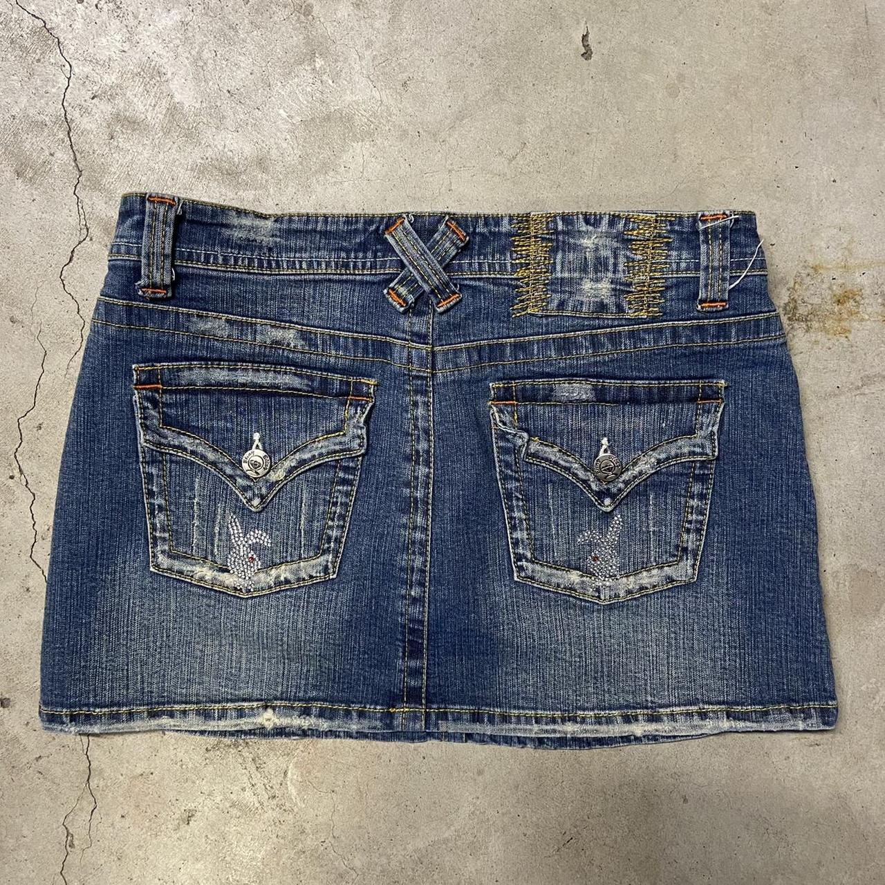 Y2k playboy denim rhinestone mini skirt Few... - Depop