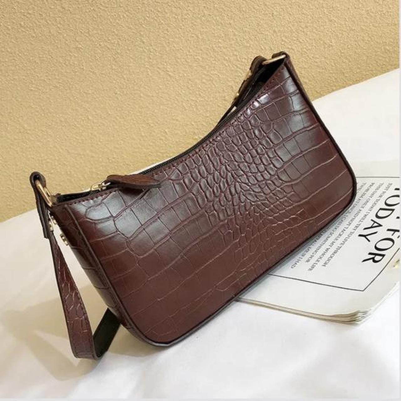 croc faux leather brown handbag - purchased from... - Depop