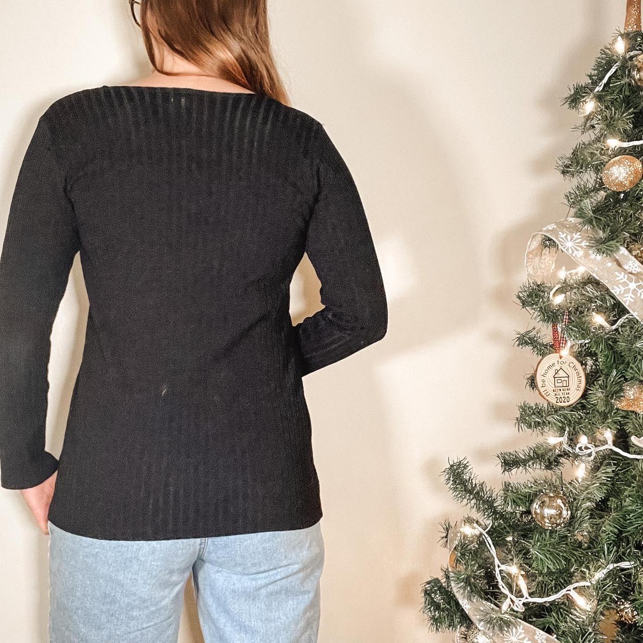 Black Ribbed Sweater with Tie-front -size Large... - Depop