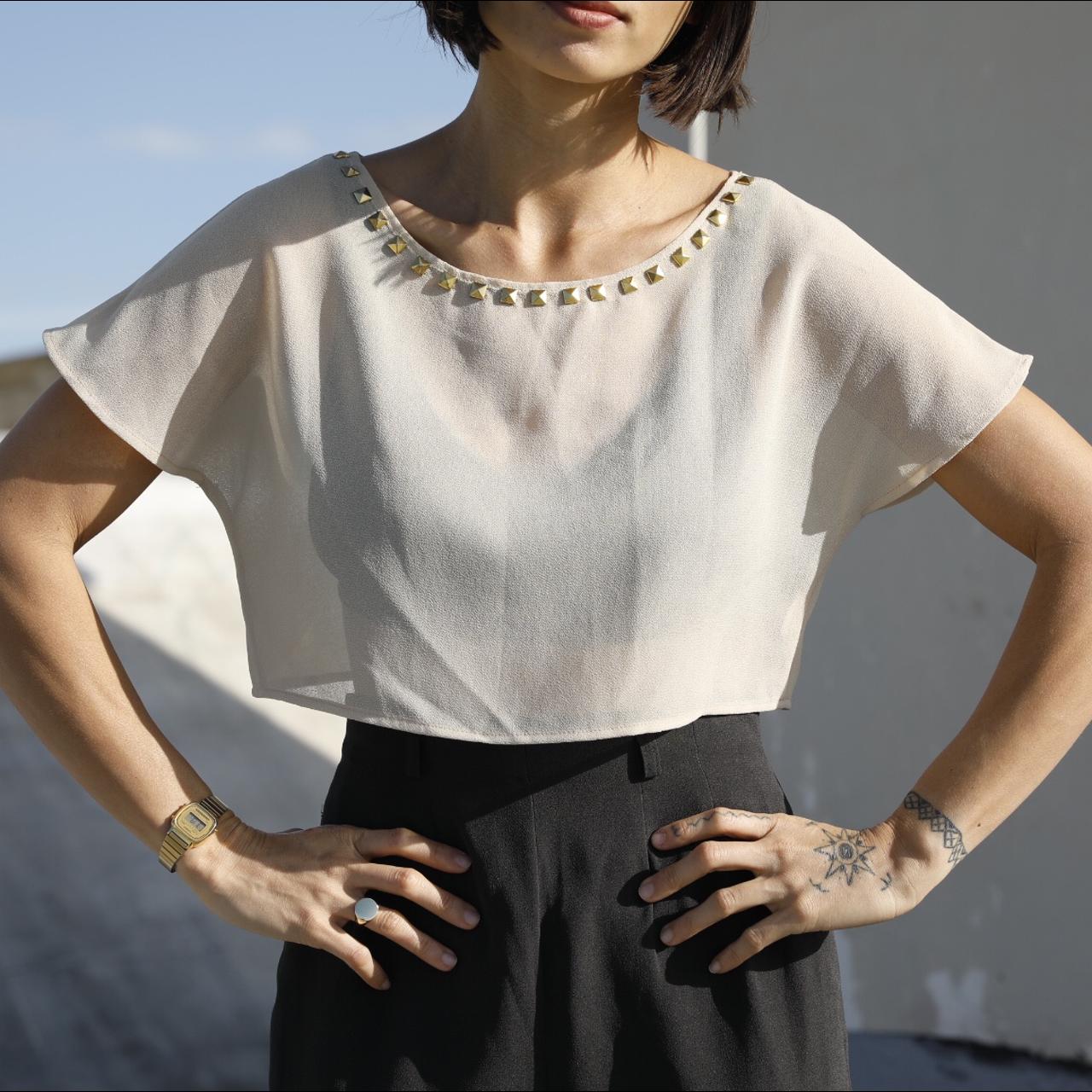 Naven Women's Gold and Cream Crop-top | Depop