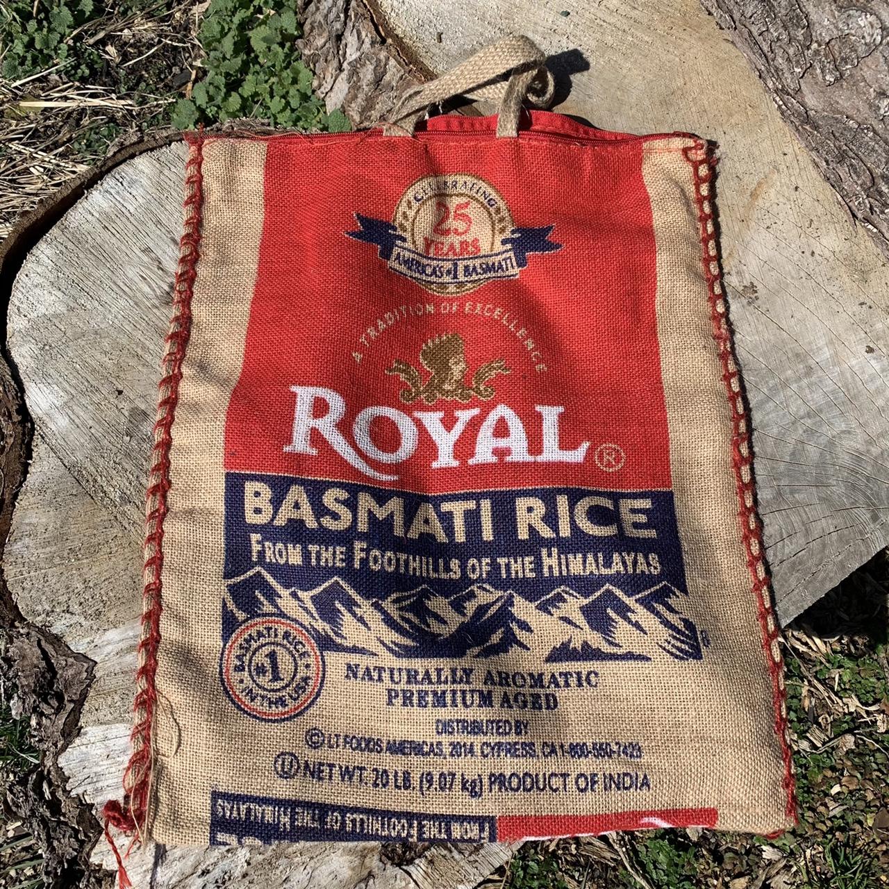 Burlap beach bag - repurposed reusable rice bag -... - Depop