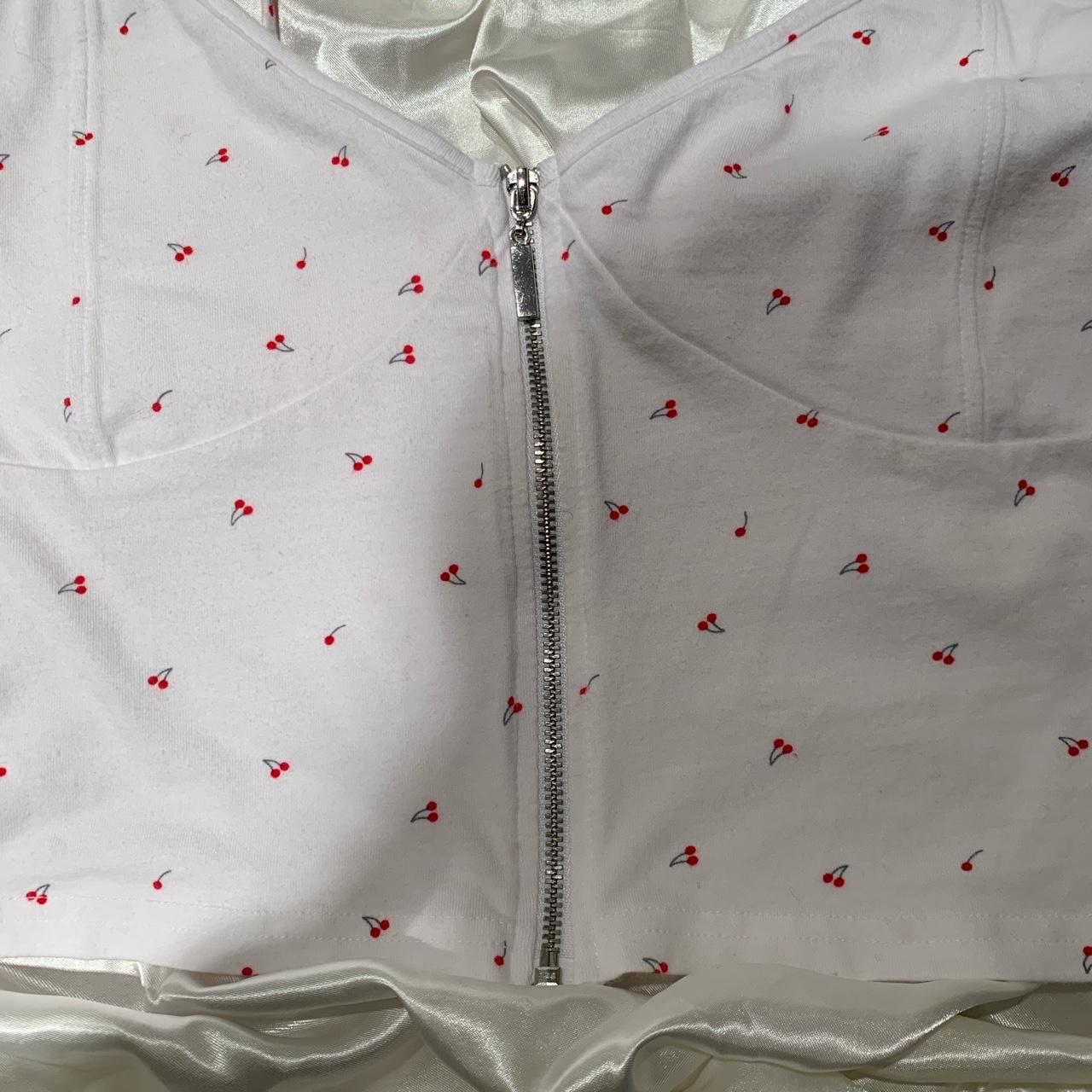 Cherry print zip up tank top #cherrytanktop... - Depop