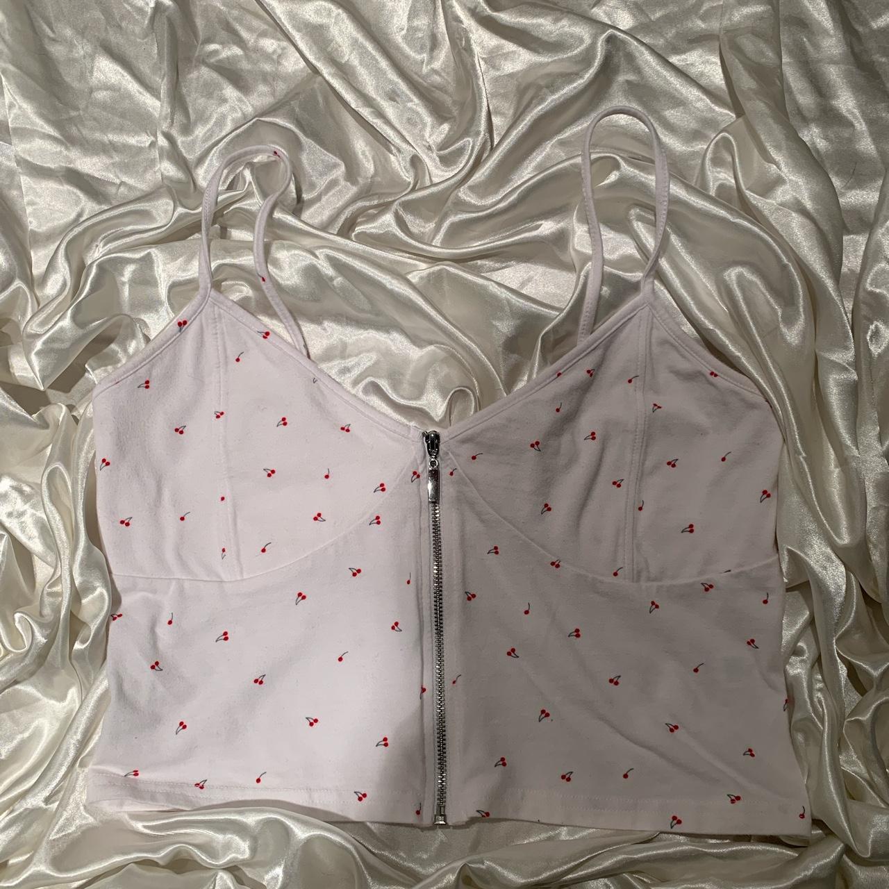 Cherry print zip up tank top #cherrytanktop... - Depop