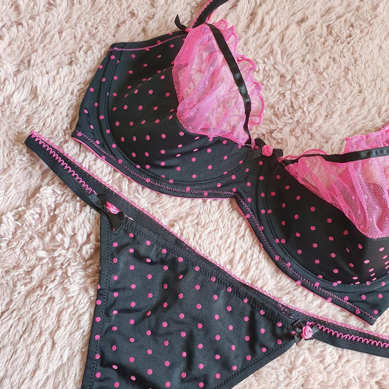 Ann Summers Pink Black Polka Dot Bra Set Size 36d Depop