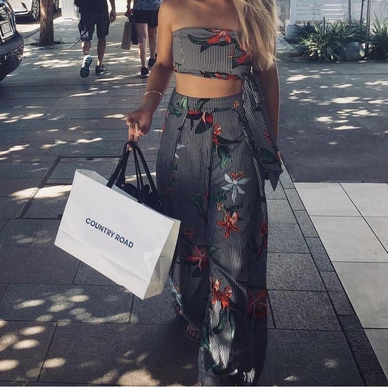 Super fun two piece Stripy fabric with flowers.... | Depop