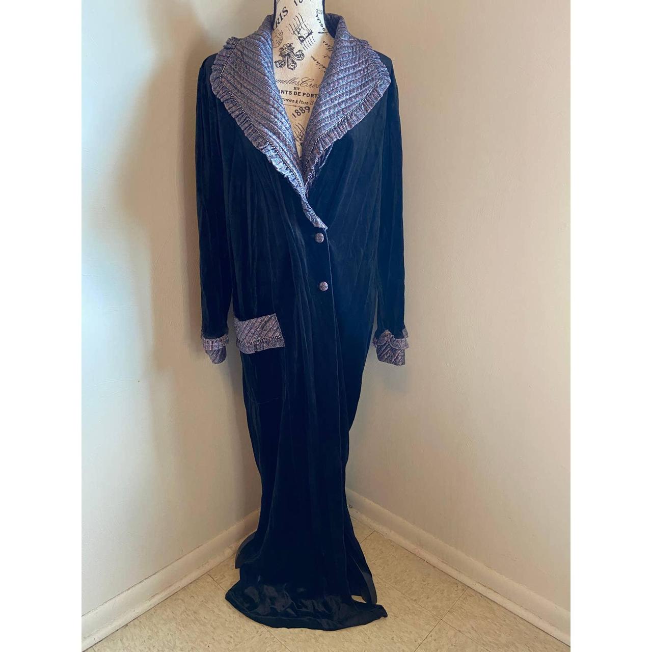 Black Velvet robe, night coat. High collar and... - Depop