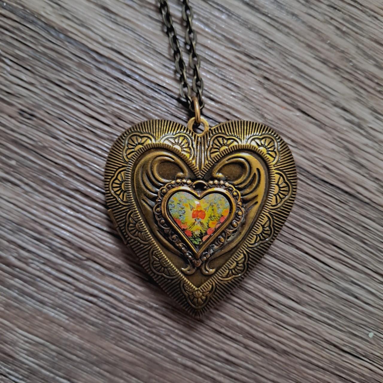 beautiful unique heart locket necklace. bought from... - Depop