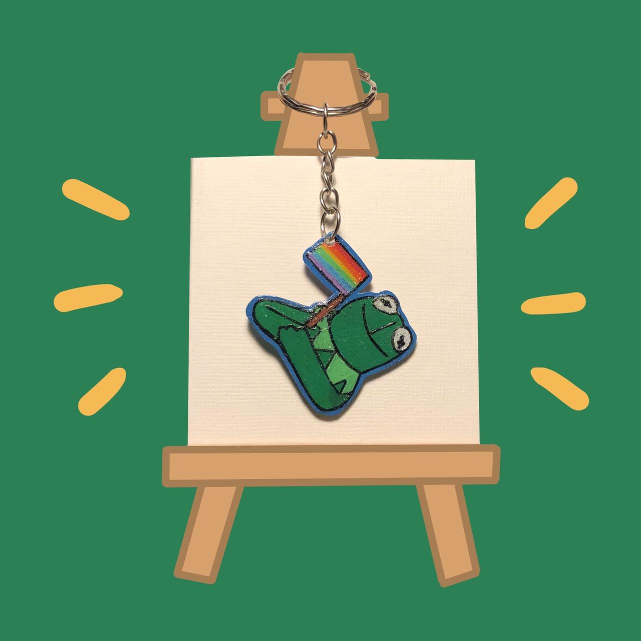 kermit with pride flag handmade shrinky dink... - Depop