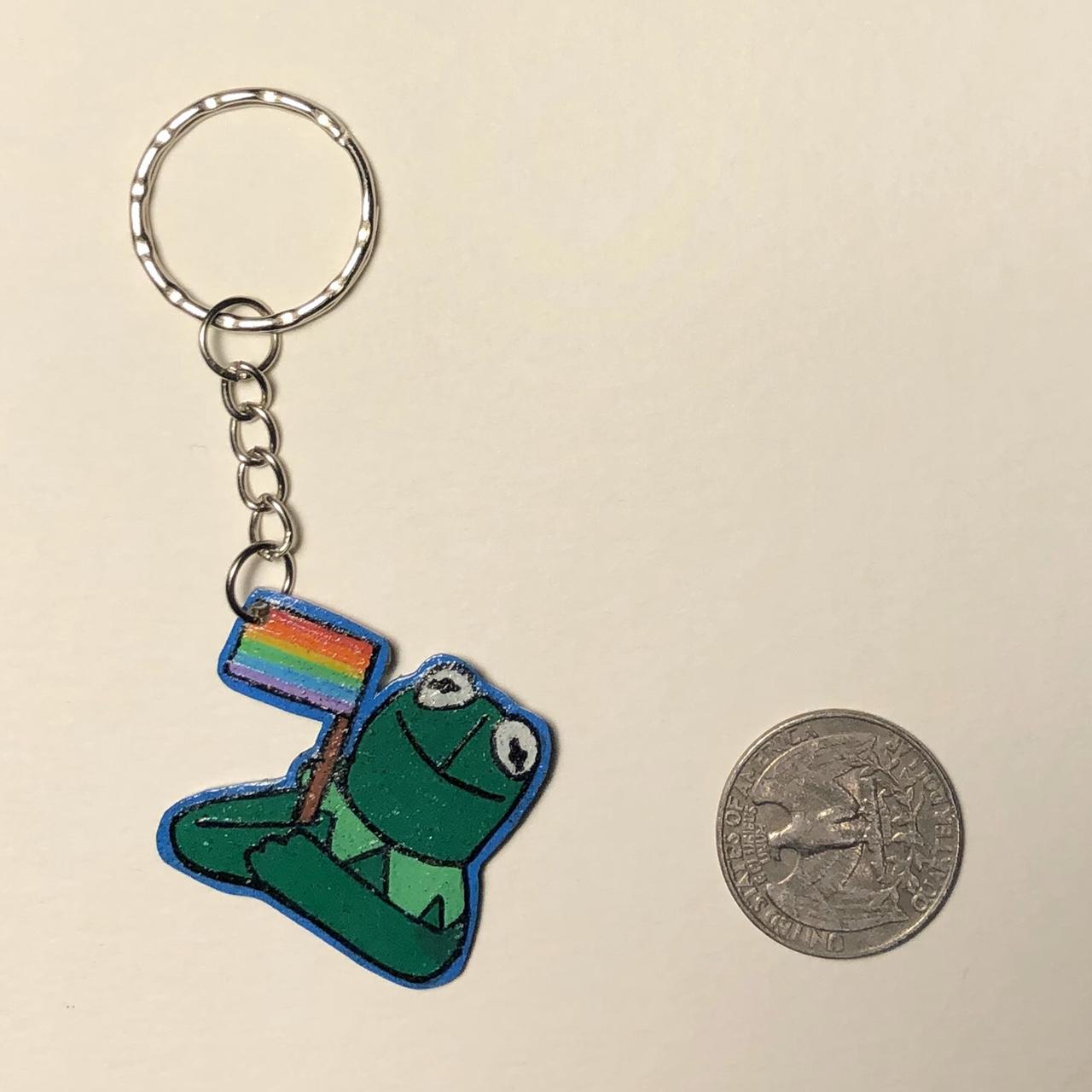 kermit with pride flag handmade shrinky dink... - Depop