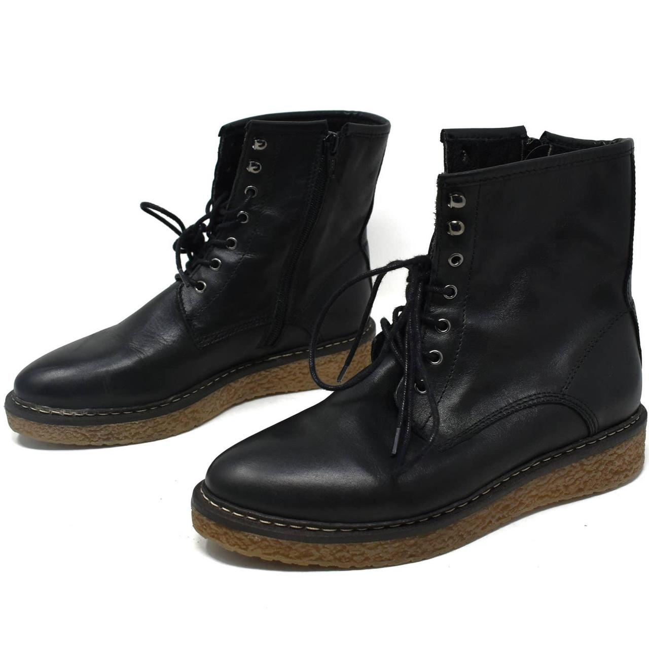 Eric Michael Black Leather Almond Toe Lace-Up Boot... - Depop