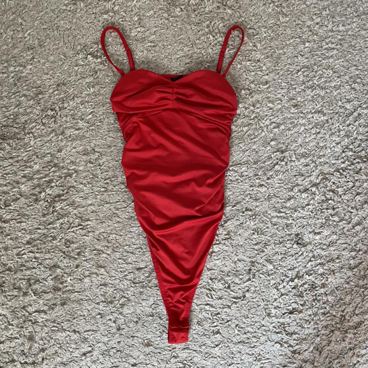 ️bright red ruched bodysuit ️ size S bought from... - Depop
