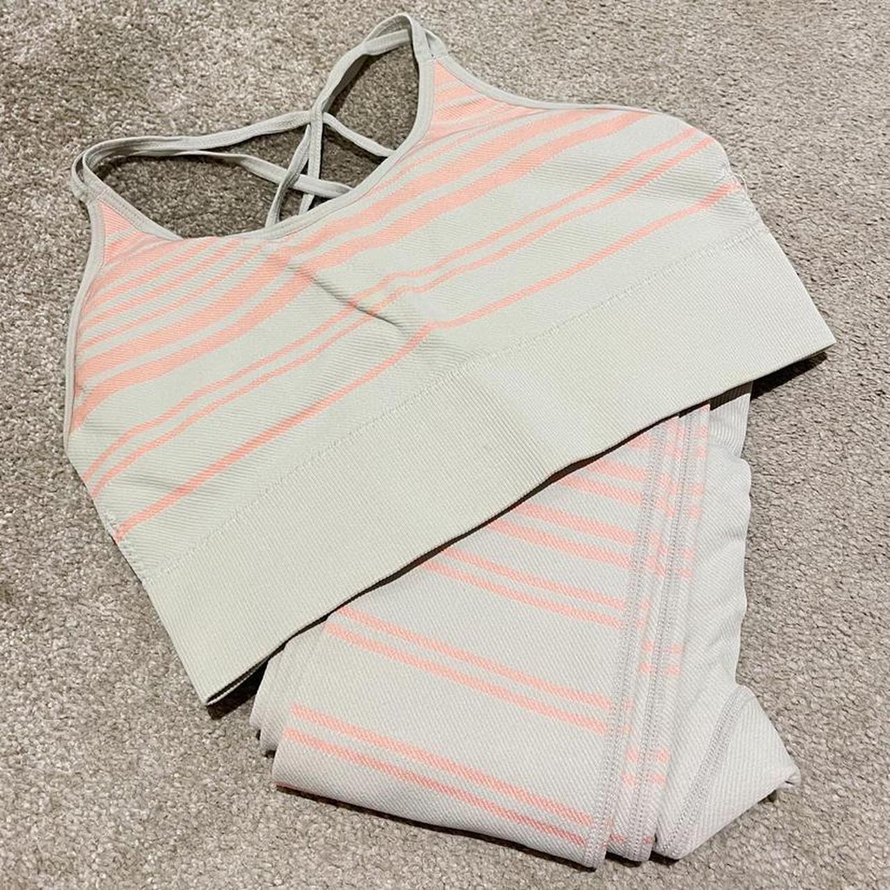 Primark orange and grey striped gym set, worn once... - Depop