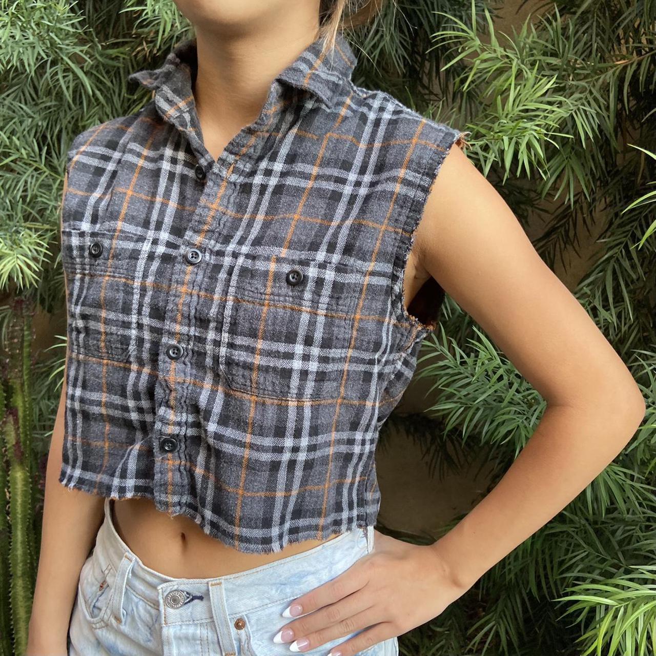 Cropped Top Flannel Shirt Plaid 90's... - Depop