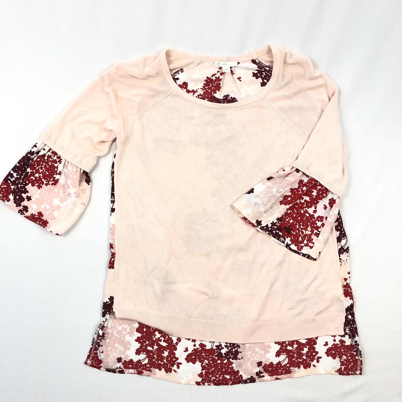 Vintage brand est. 1946 pink and red top with flared... - Depop