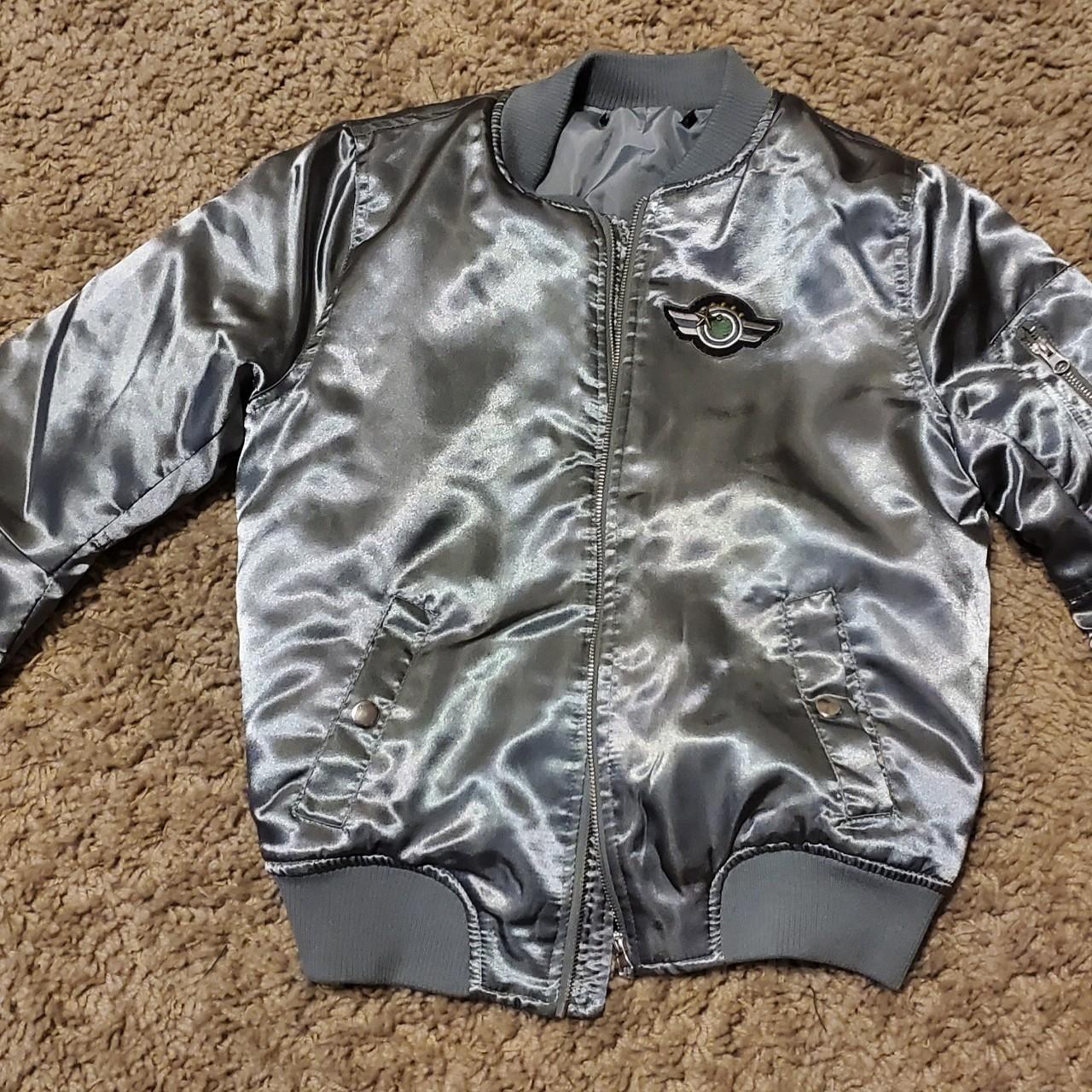 Awesome silver satin jacket with nylon lining - Depop