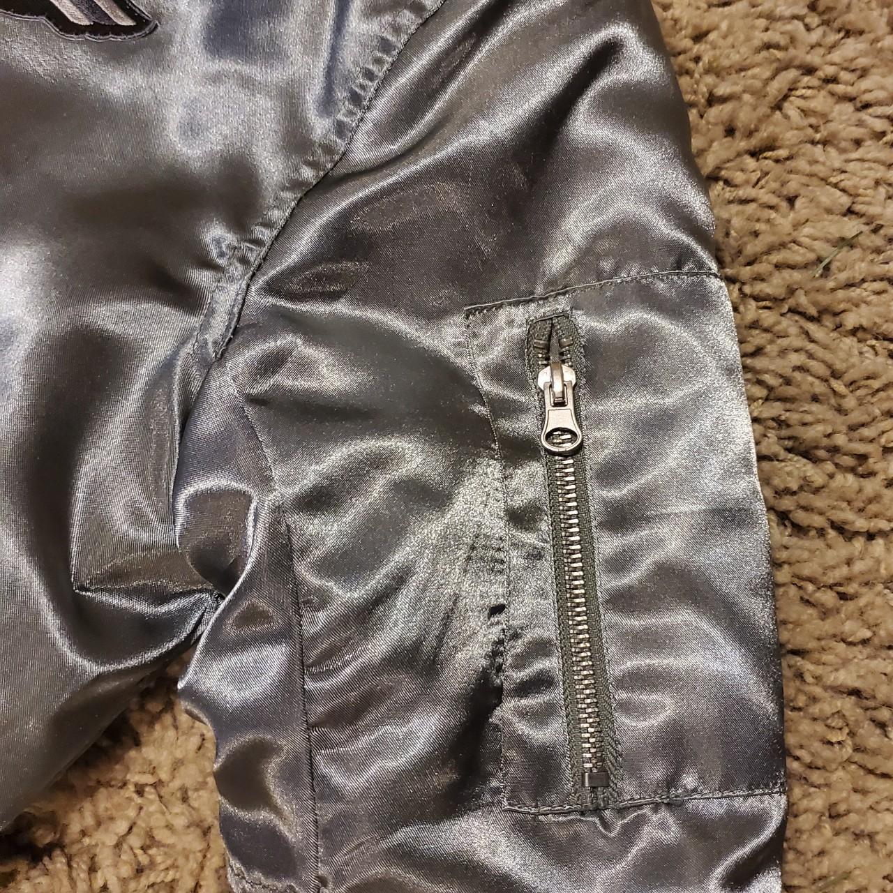 Awesome silver satin jacket with nylon lining - Depop