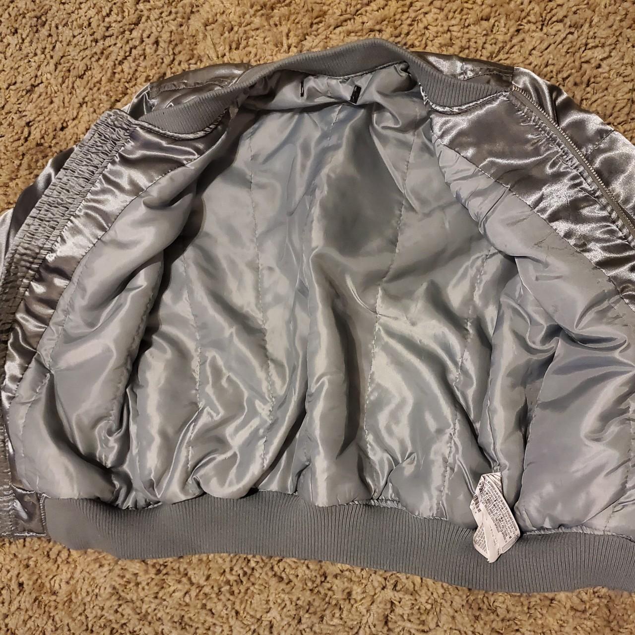 Awesome silver satin jacket with nylon lining - Depop