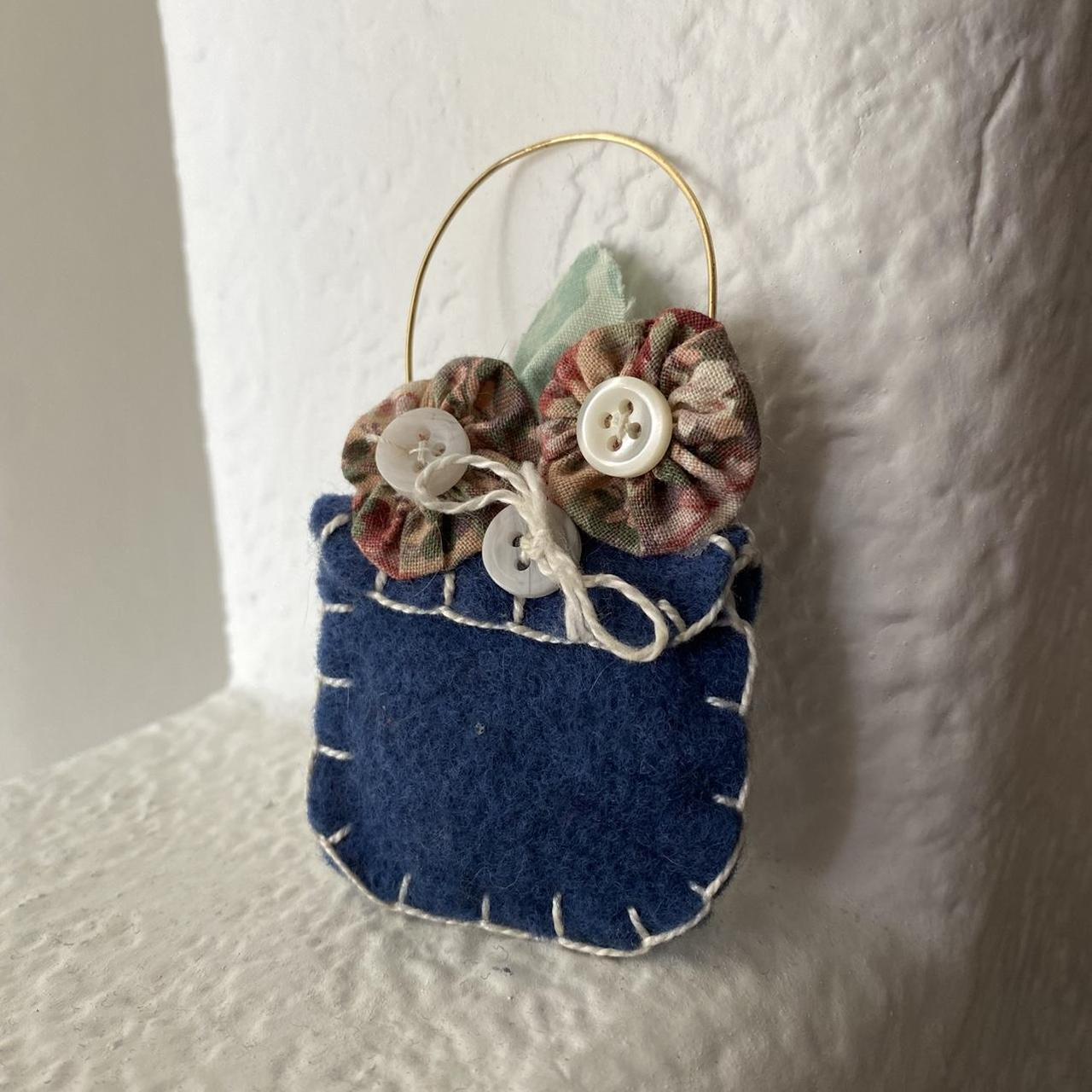 Vintage Handmade Basket Pin -made of denim and... - Depop