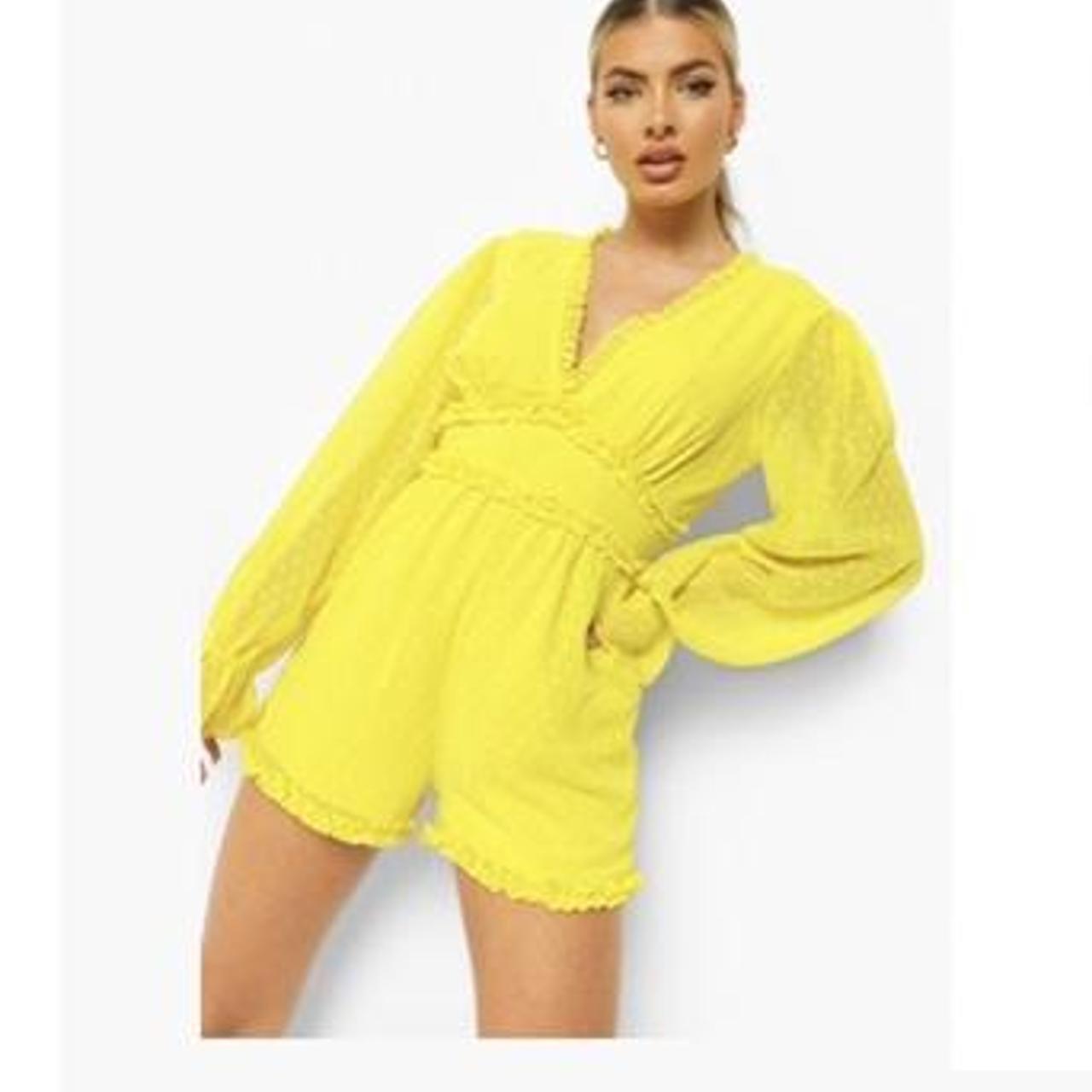 Beautiful Bright Yellow Playsuit Open Back Detail.... - Depop