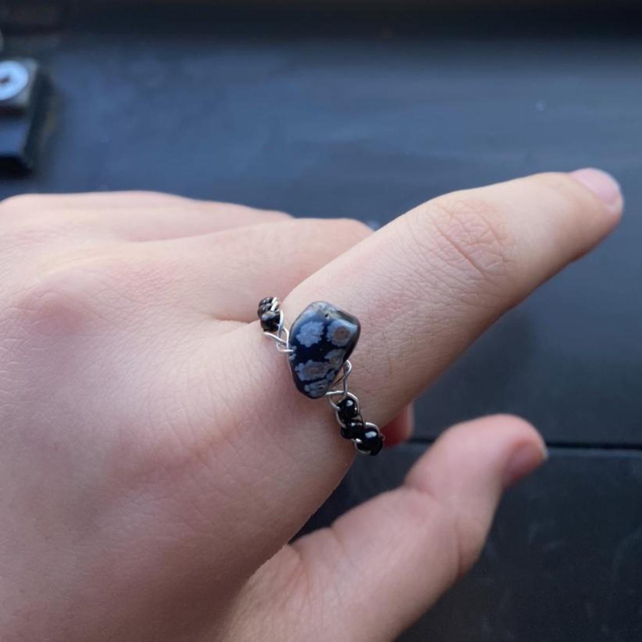 Snowflake Obsidian Crown Ring Snowflake obsidian... - Depop