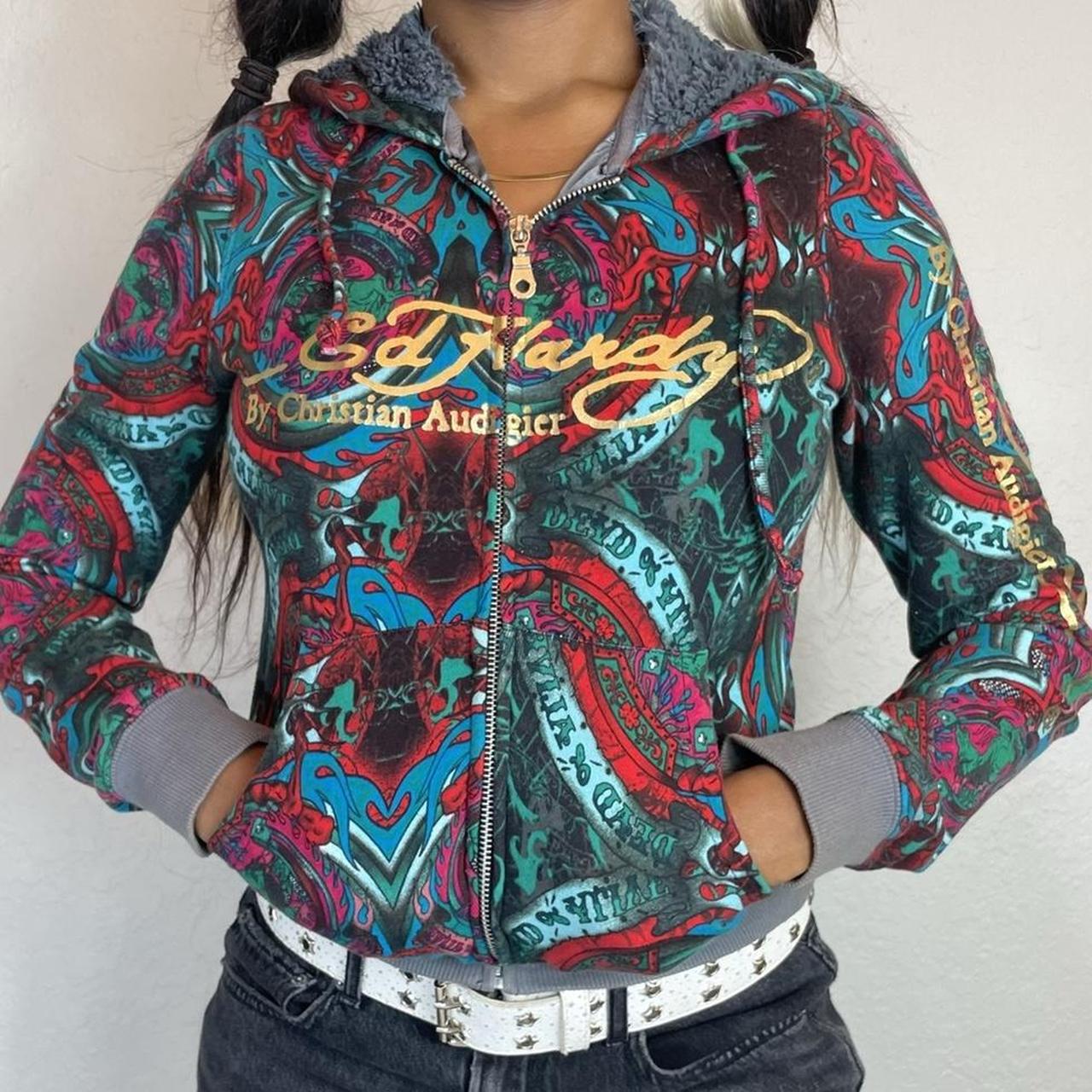 Vintage ED HARDY BY Christian Audigier Zip Up Hoodie... - Depop